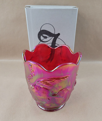 FENTON VASE RED IRIDESCENT ATLANTIS KOI FISH STAMPED 6.5” TALL | eBay