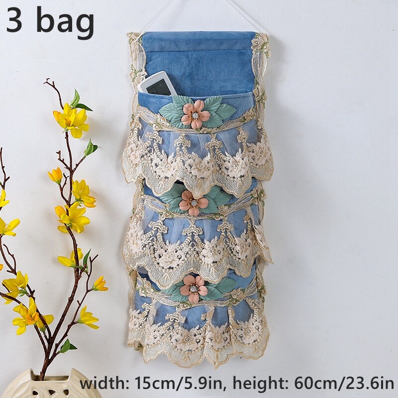 1X Lace Floral Fabric Hanging Storage Bag Sundries Door Wall Dormitory ...
