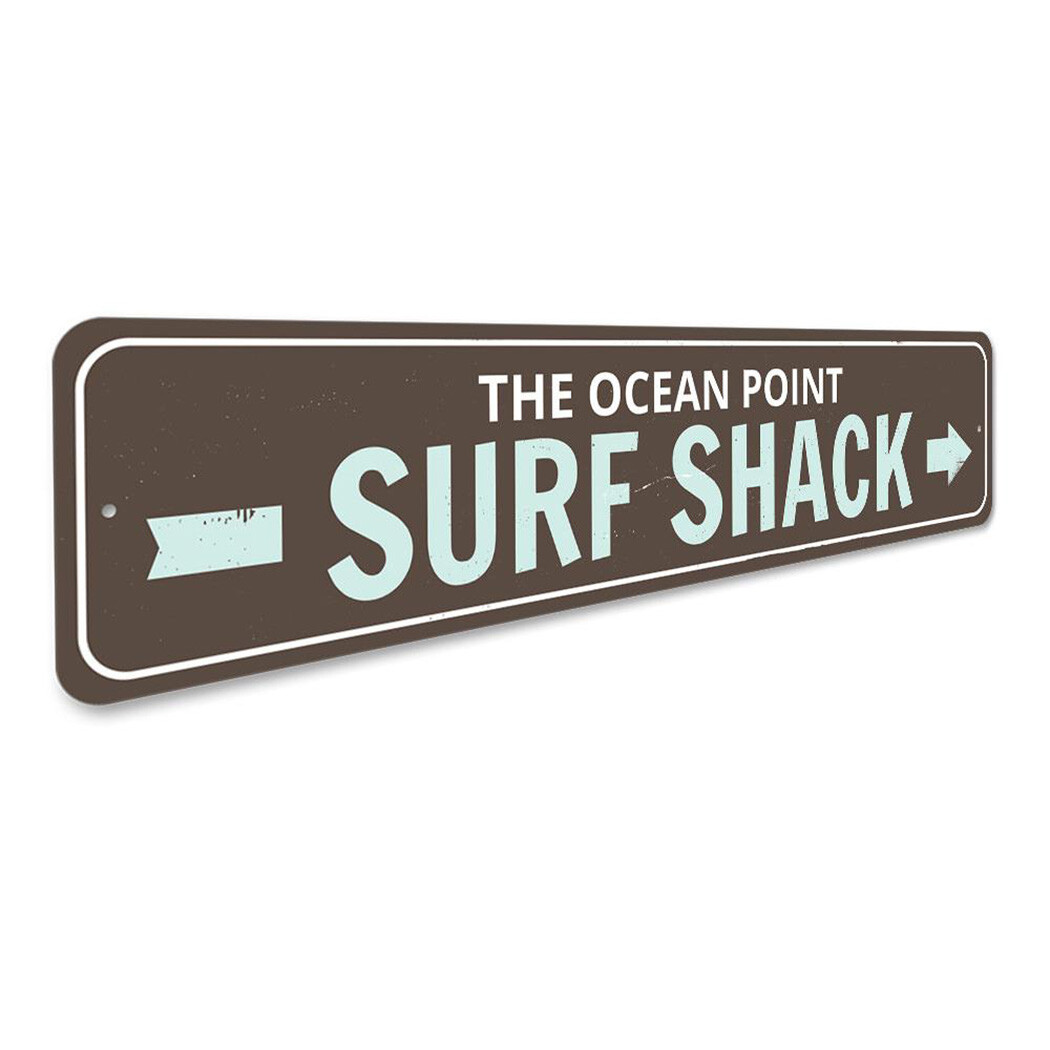 Surf Shack Arrow Sign, Personalized Ocean Location Aluminum Metal Decor ...
