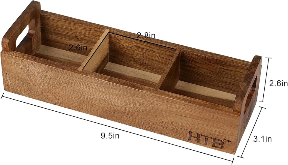 Small Tea Bag Box Wooden, 3 Compartments Acacia Wood Tea Bag Chest with ...