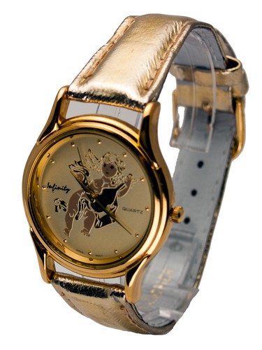 INFINITY:WOMEN GOLD FINISH LEATHER BAND ANGLE GOLD DIAL ANALOG QUARTZ ...