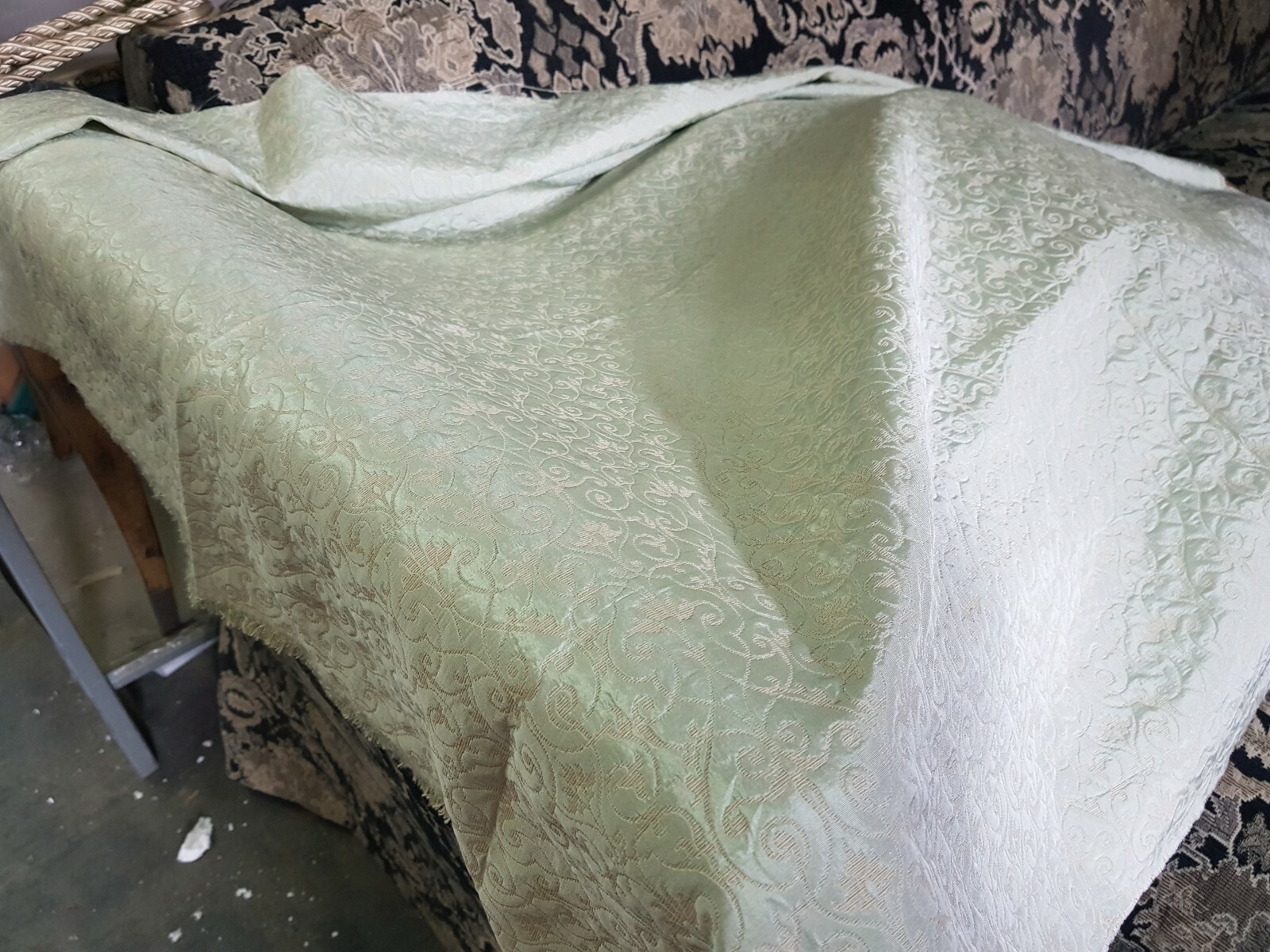 SCALAMANDRE SILK LIGHT GREEN LAMPAS UPHOLSTERY FABRIC REMNANT NEW | eBay