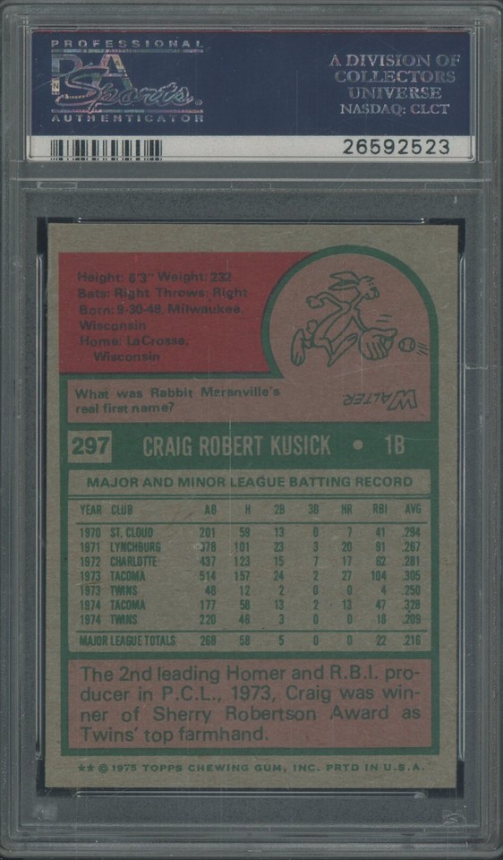 1975 Topps #297 Craig Kusick Minnesota Twins PSA 9 MINT | eBay