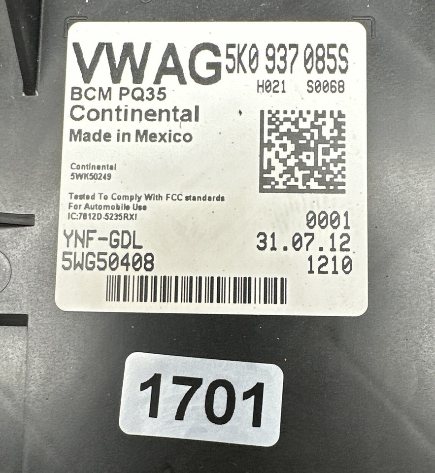 2012-15 VOLKSWAGEN PASSAT BCM BCU BODY CONTROL MODULE OEM 5K0937085S | eBay
