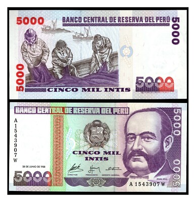 BANKNOTES, Peru, 5000 INTIS, 1988, UNC | eBay