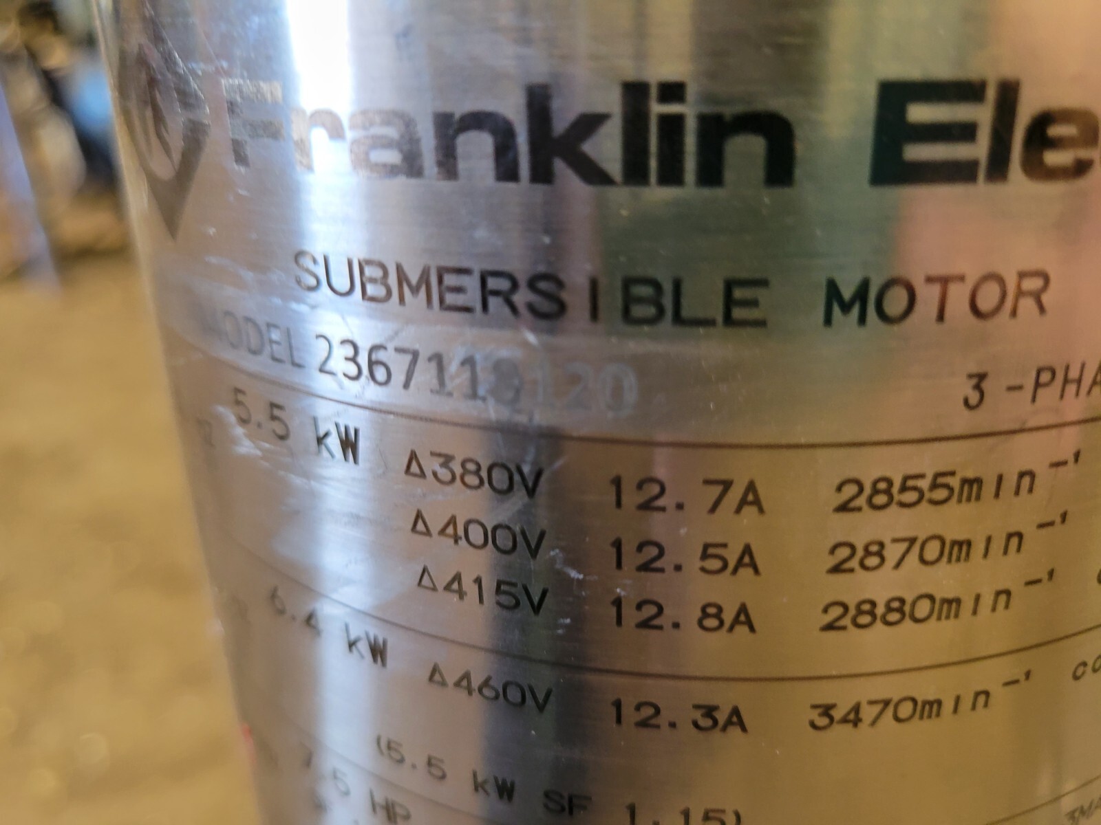 Franklin Electric 2367118120 Submersible Motor 6" 7.5-HP 460/380-Volts ...