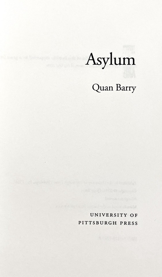 Asylum by Quan Barry - Softcover Poetry First Edition, First Printing ...