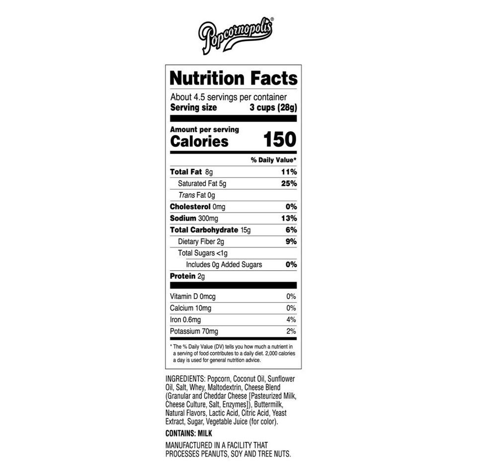 Popcornopolis Nearly Naked Gourmet Popcorn WHITE CHEDDAR Snack 4.5 oz 1 ...
