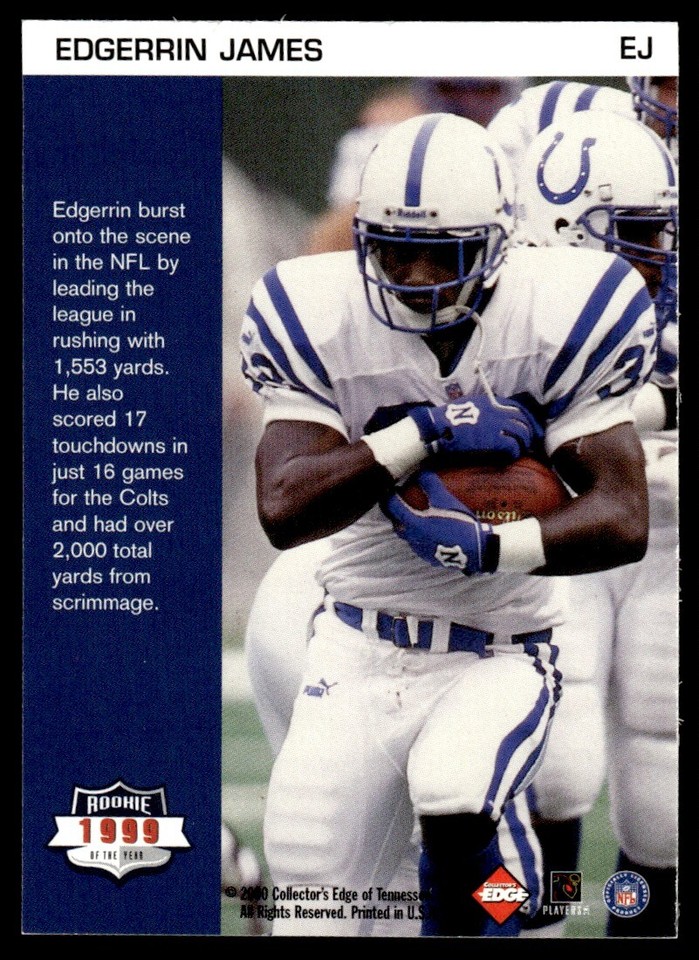 1999 Collectors Edge Edgerrin James Rookie Indianapolis Colts #EJ | eBay
