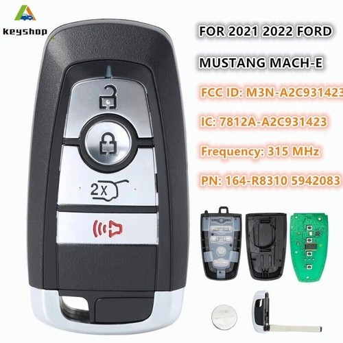 FOR 2021 2022 FORD MUSTANG MACH-E Uncut REMOTE SMART KEY FOB 164-R8310 ...