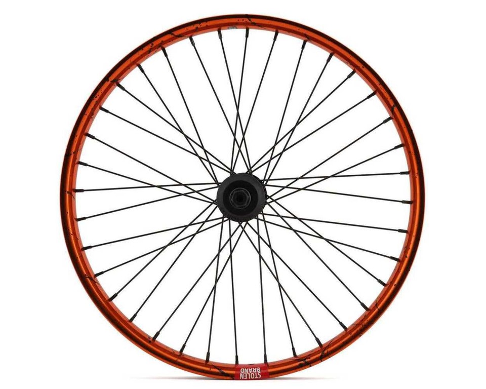 20" RAMPAGE PRO STREET FRONT FEMALE AXLE WHEEL, ORANGE / BLACK SPLATTER ...