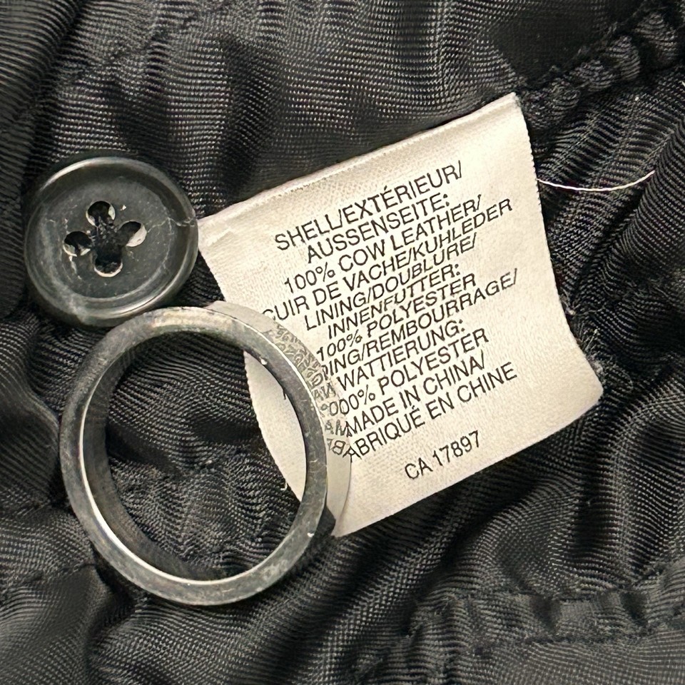 Vintage Y2K GAP Black Leather Biker Jacket -MEDIUM Mens Quilted Lined Cafe Racer | eBay