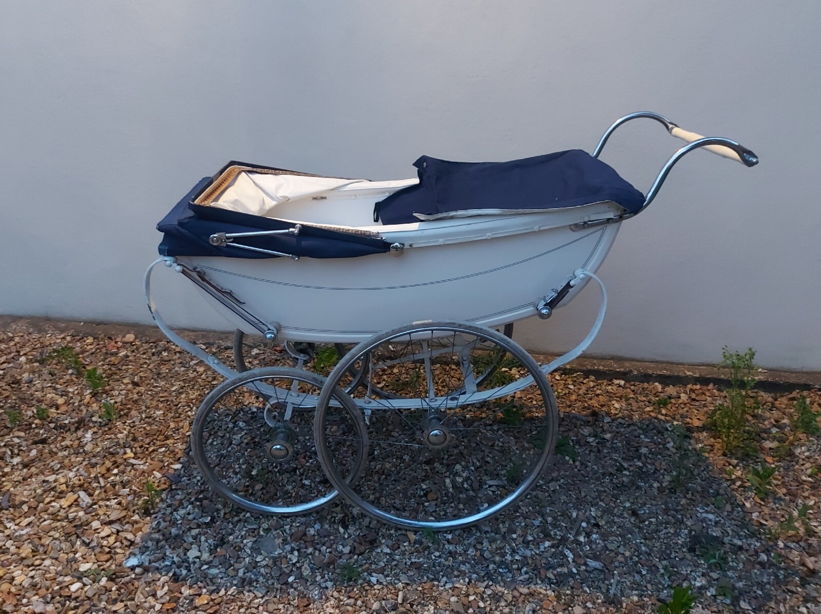 Vintage 1957 Osnath Coach Built Pram (White with Navy Hood) | eBay UK