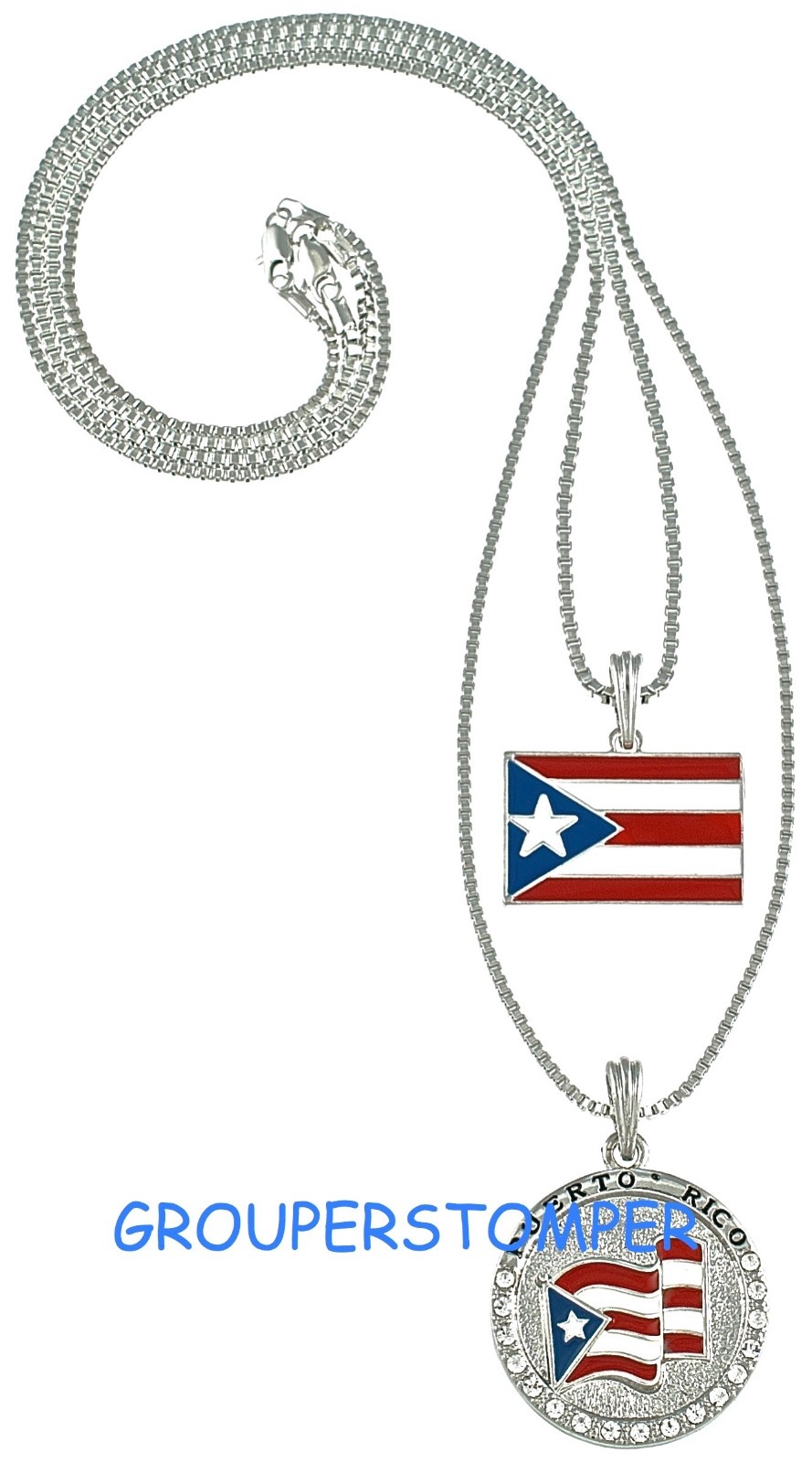 Puerto Rico Flag New Two Pendant Necklaces Set 24 & 30 Inch Box Link ...