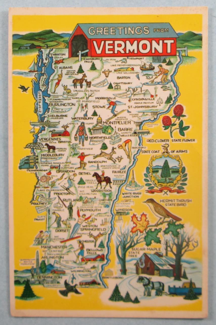 Pictorial Map, Points Of Interest, VT Vermont Postcard (#7075) | eBay