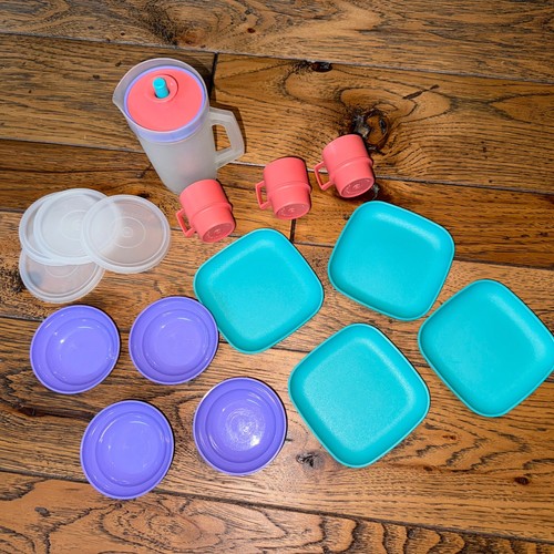 TUPPERWARE KID'S MINI 17 PC PARTY PLAY SET Pink Turquoise Purple COLORS ...