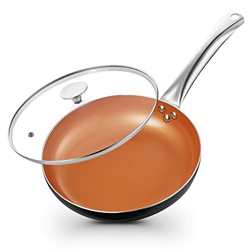 11" Skillet for Frying - Copper Nonstick Frying Pan with Lid, 100% PFOA ...