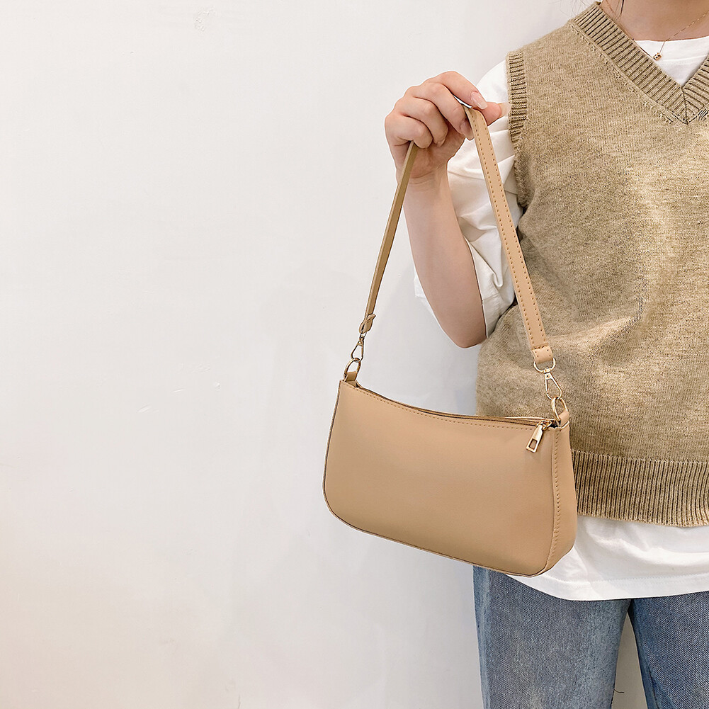 Vintage Women PU Shoulder Underarm Bag Solid Color Purse Handbags ...