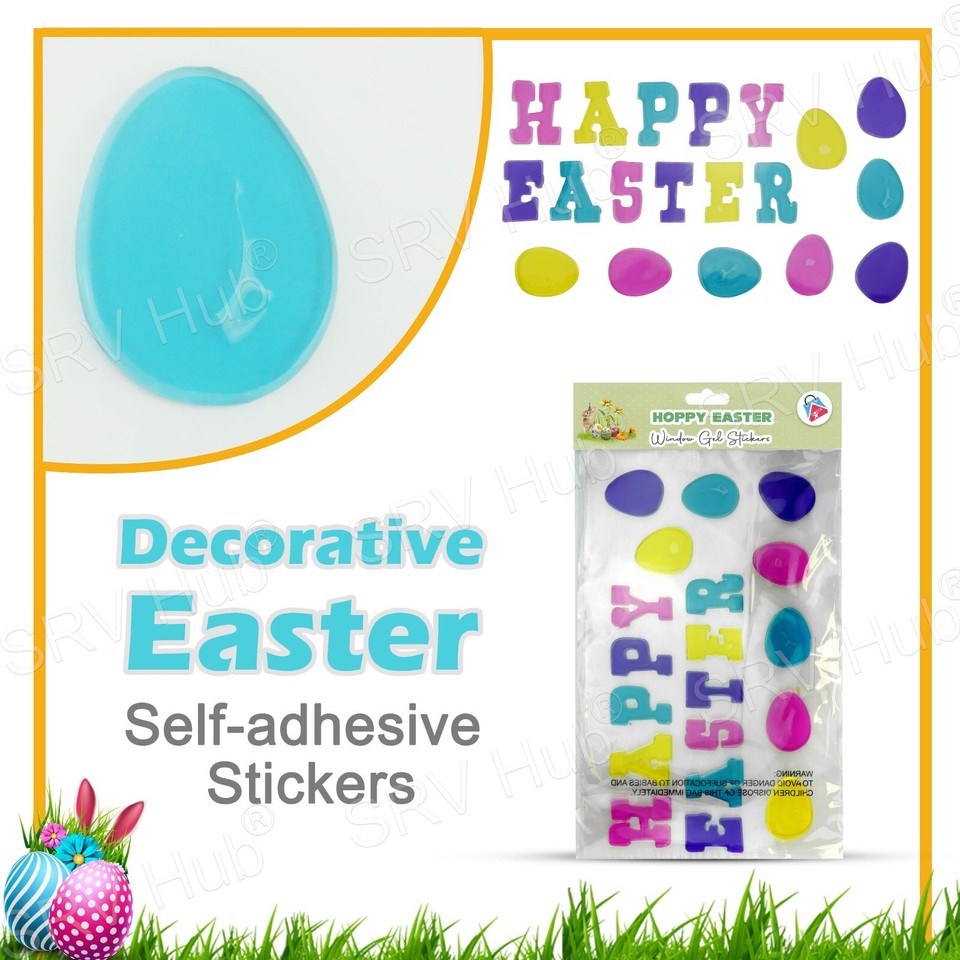 30cm Gel Stickers Sheets, Happy Easter, Bunnies, Butterflies, Eggs, Easter Gifts | eBay UK
