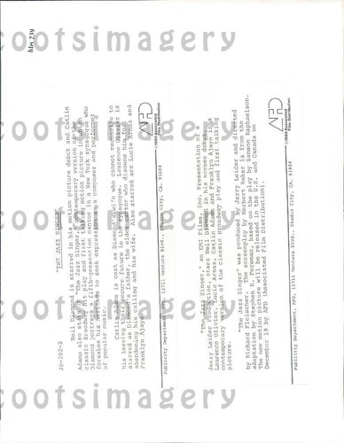 1980 Wire Photo Actress Catlin Adams & Singer Neil Diamond in The Jazz ...