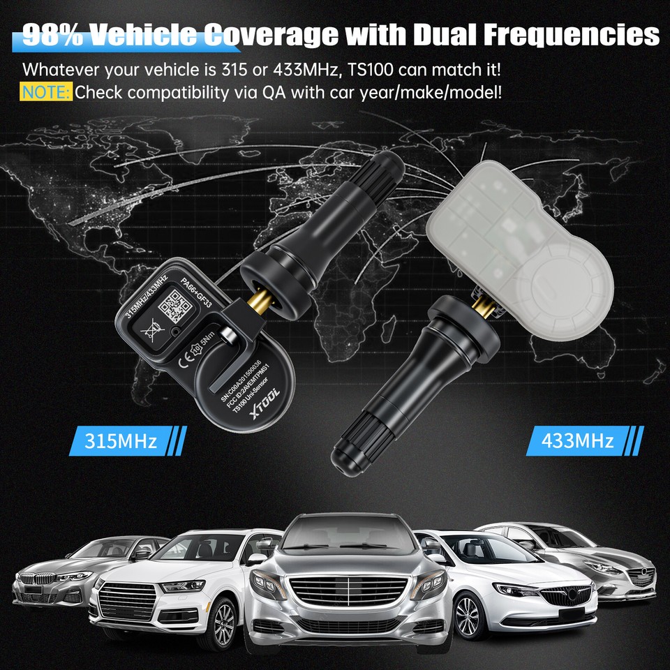 4x XTOOL TS100 TPMS Sensors Tire Pressure System Relearn Tool 433 ...