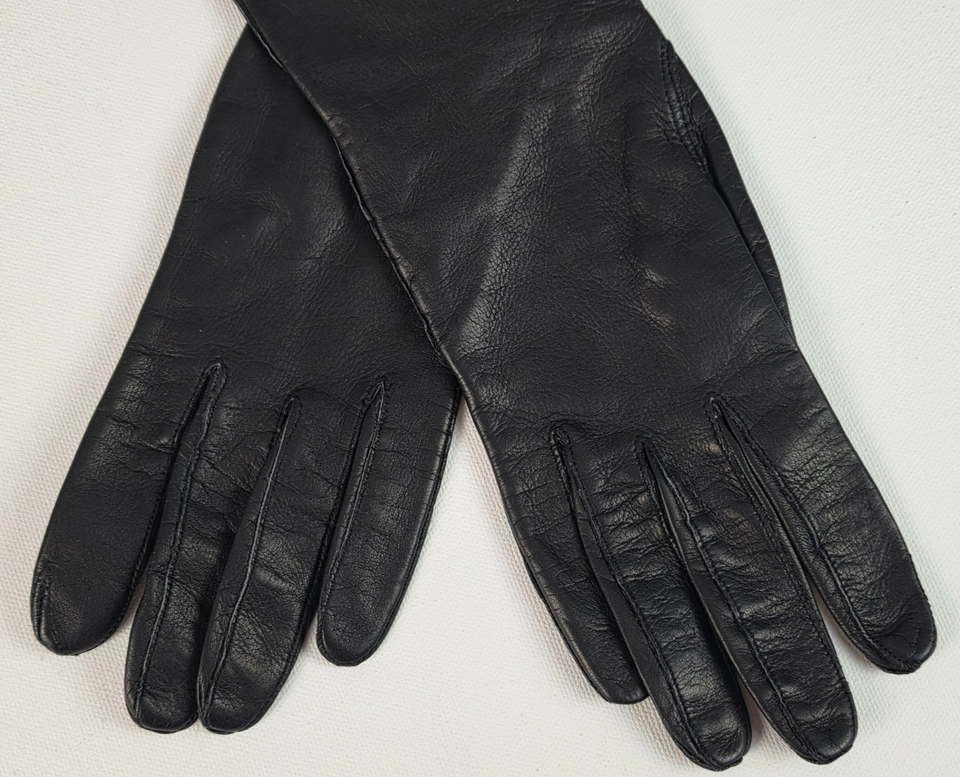 Black Leather Designer Gloves Marcel Wagner Originals 14" Long Vintage ...