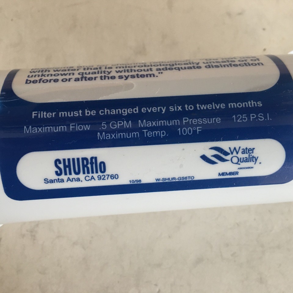 Shurflo Water Filter In-Line 6" Chlorine Taste Odor Chlorine Reduction ...