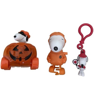 3 Peanuts Snoopy Toys Heart Keychain BACKPACK CLIP 4" & Pumpkin Car ...