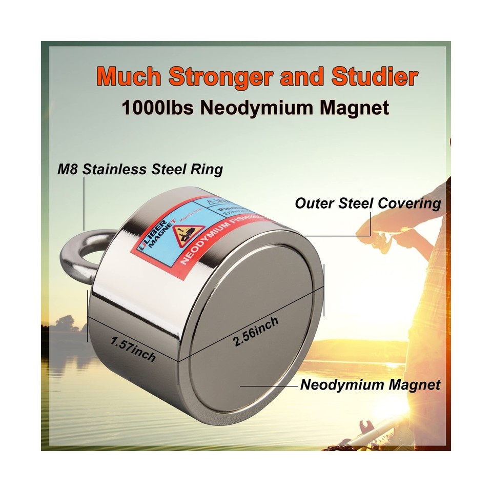 ULIBERMAGNET Fishing Magnet Kit, 1000lbs Strong Large Neodymium Fishing ...