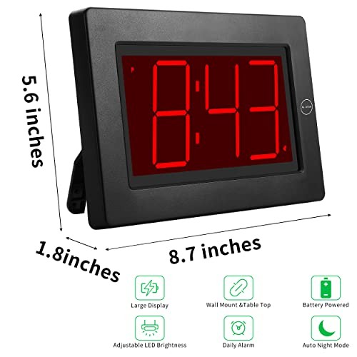 Alarm Clock, 8" Large Screen Display, Digital Clock, Black Case-red Led ...