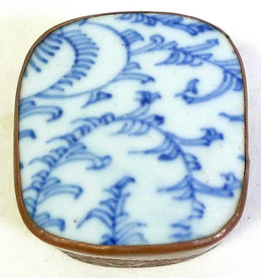 Vintage Small Square Blue & White Shard Metal Trinket Pillbox | eBay