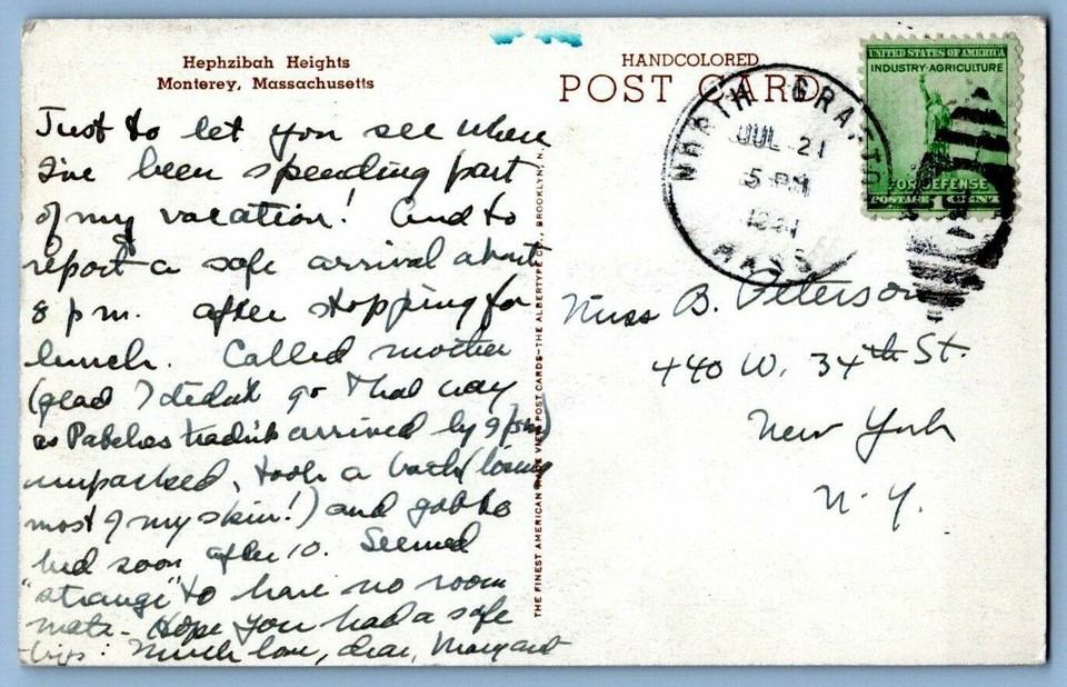 Hand Colored Postcard~ Hepzibah Heights~ Monterey, Massachusetts | eBay