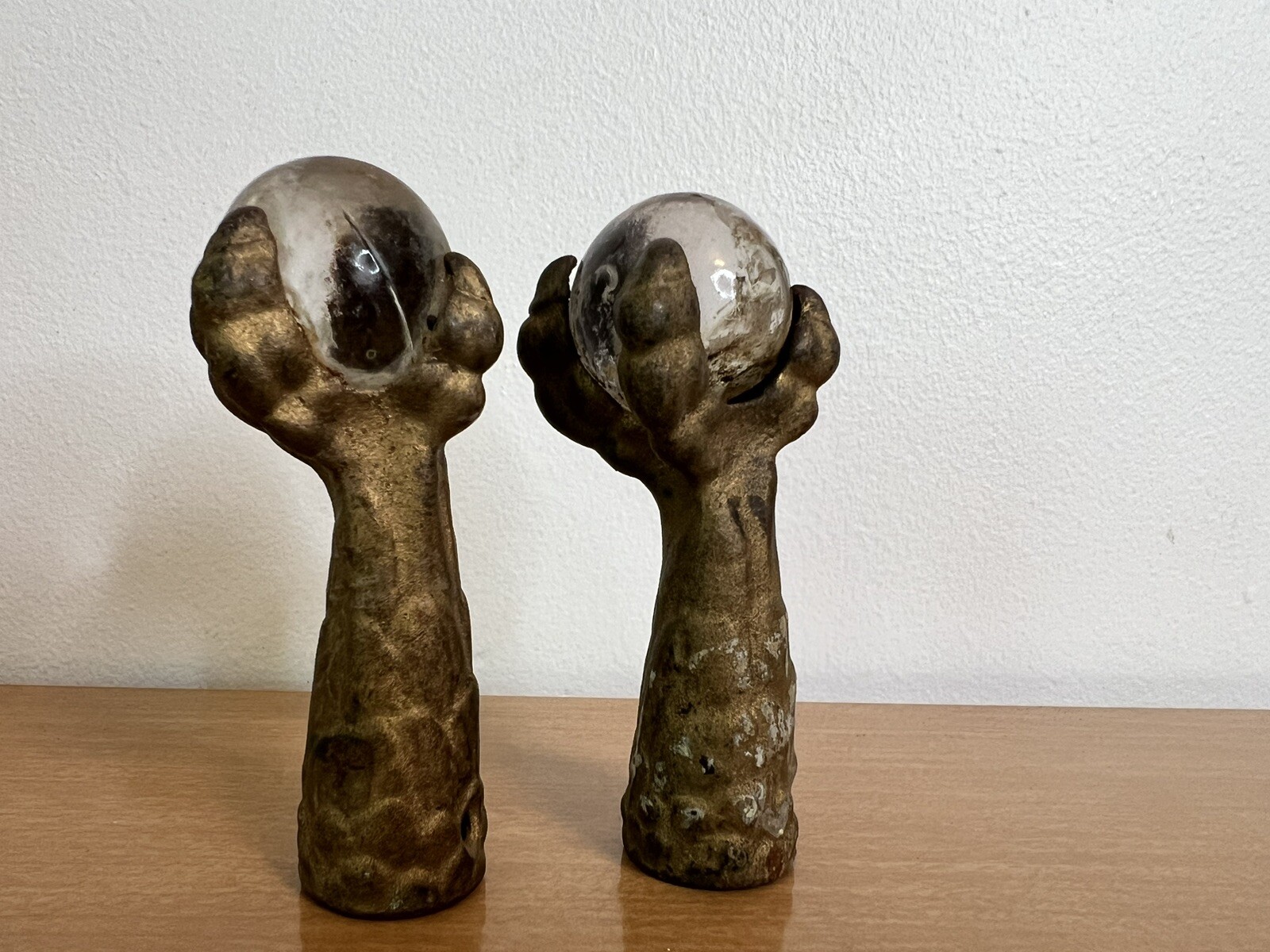 Antique Lot of 2 - Glass Ball 4”” Cast Iron Claw Foot Feet Table Legs ...