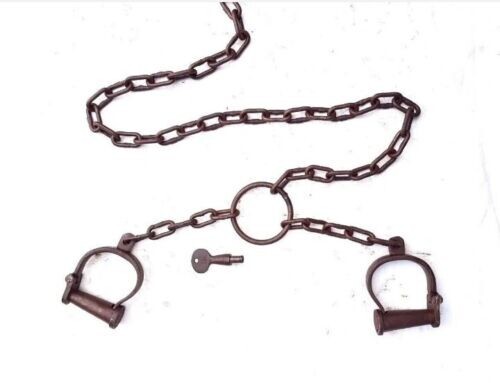 Iron Antique Handcrafted Rare Neck Leg & Hand Handcuffs Lock With 2 Key ...