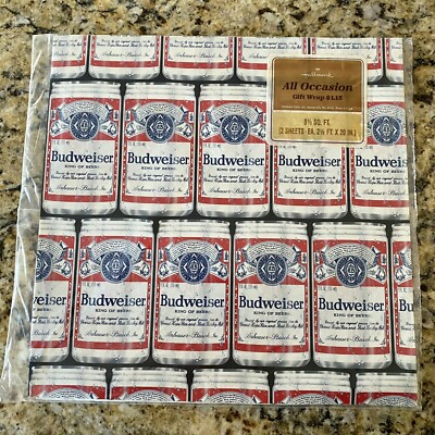 VTG Hallmark Flat Fold Gift Wrap BUDWEISER BEER CAN Wrapping Paper 2 ...