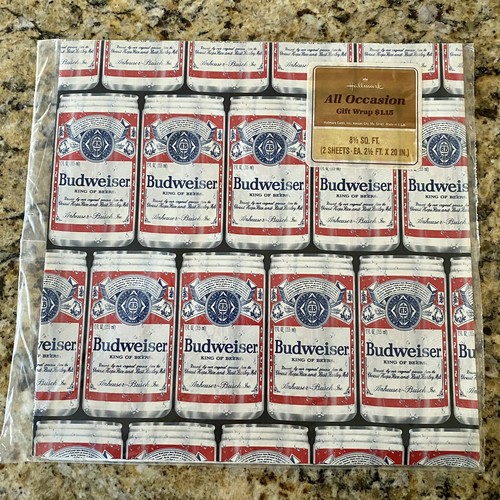 VTG Hallmark Flat Fold Gift Wrap BUDWEISER BEER CAN Wrapping Paper 2 ...