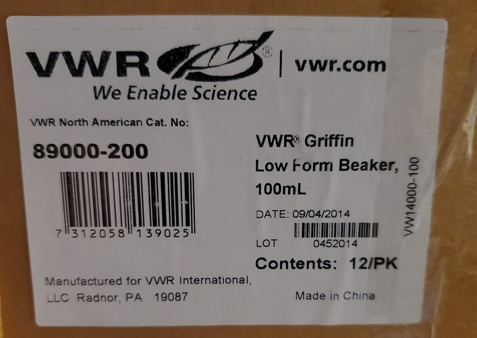VWR 89000-200 100mL Low Form Griffin Beaker Brand New 425 | eBay