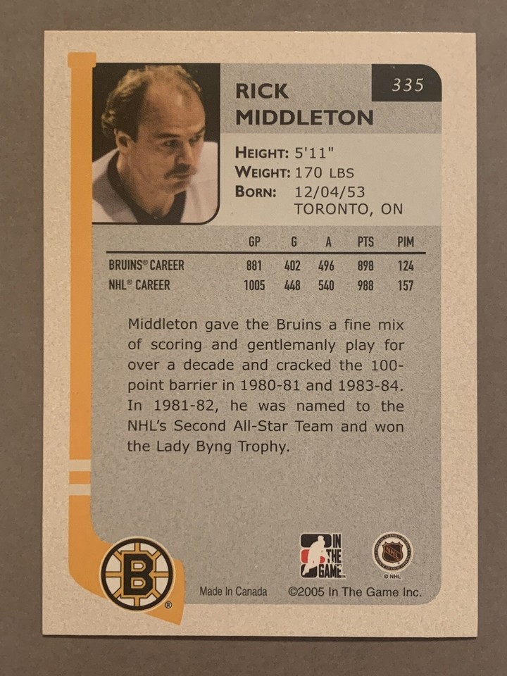 RICK MIDDLETON Signed 2004-05 ITG #335 Boston Bruins Rangers Autograph ...