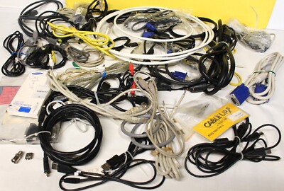 Mixed Lot PC Computer Cables USB VGA Audio Ethernet Cords Wires ...