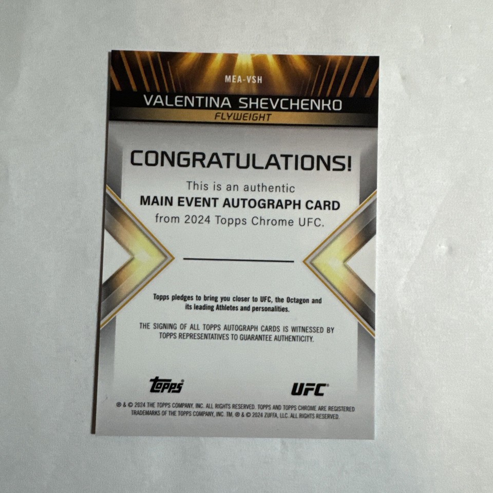 2024 TOPPS CHROME UFC VALENTINA SHEVCHENKO MAIN EVENT AUTOGRAPH MEA-VSH ...