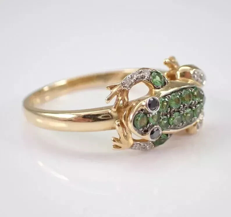 1.50Ct Round Simulated Green Emerald Frog Engagement Ring 14K Yellow ...