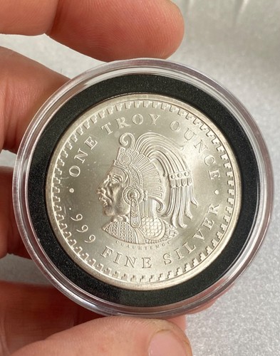 1oz .999 Fine Silver Mayan Indian Aztec Calendar Bullion Round Coin NR ...