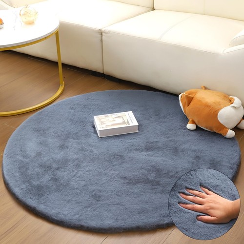Faux Rabbit Fur Round Rug 4ft for Bedroom Decor, Soft Fluffy Area Rugs ...
