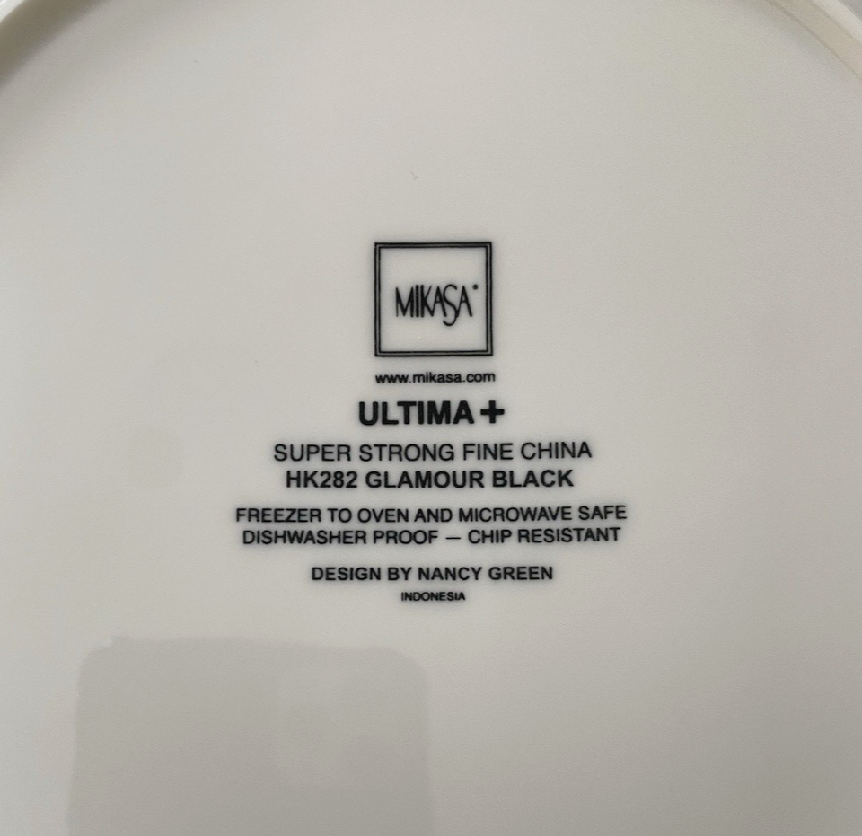 4 Mikasa GLAMOUR Black Stripes HK282 Ultima Super Strong Dinner Plates ...