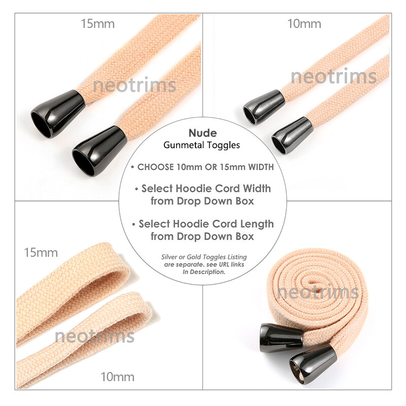 Drawstring Cord Flat Cotton Sweatshirt Hoodie String Gunmetal Toggles ...