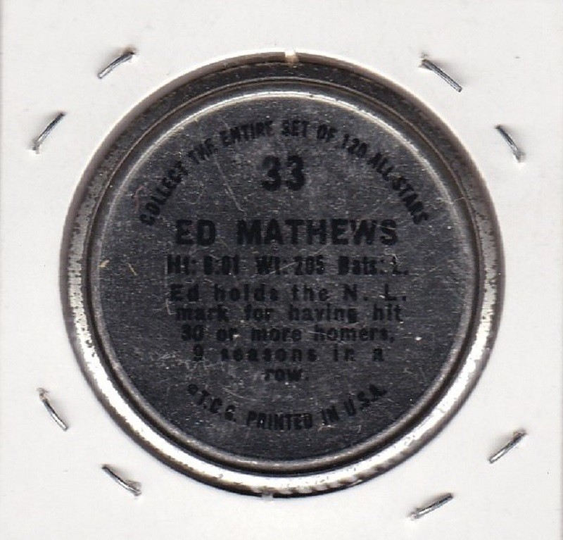 ED MATHEWS 1964 Topps Baseball Coin # 33 Milwaukee Braves HOF Ex Plus ...