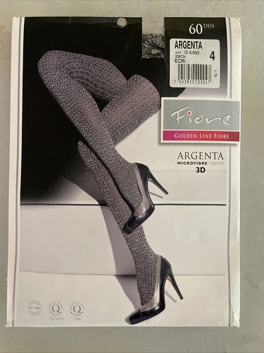 Fiore Argenta Patterned Tights Silver Metallic 176-187lbs Height 5’4-5 ...