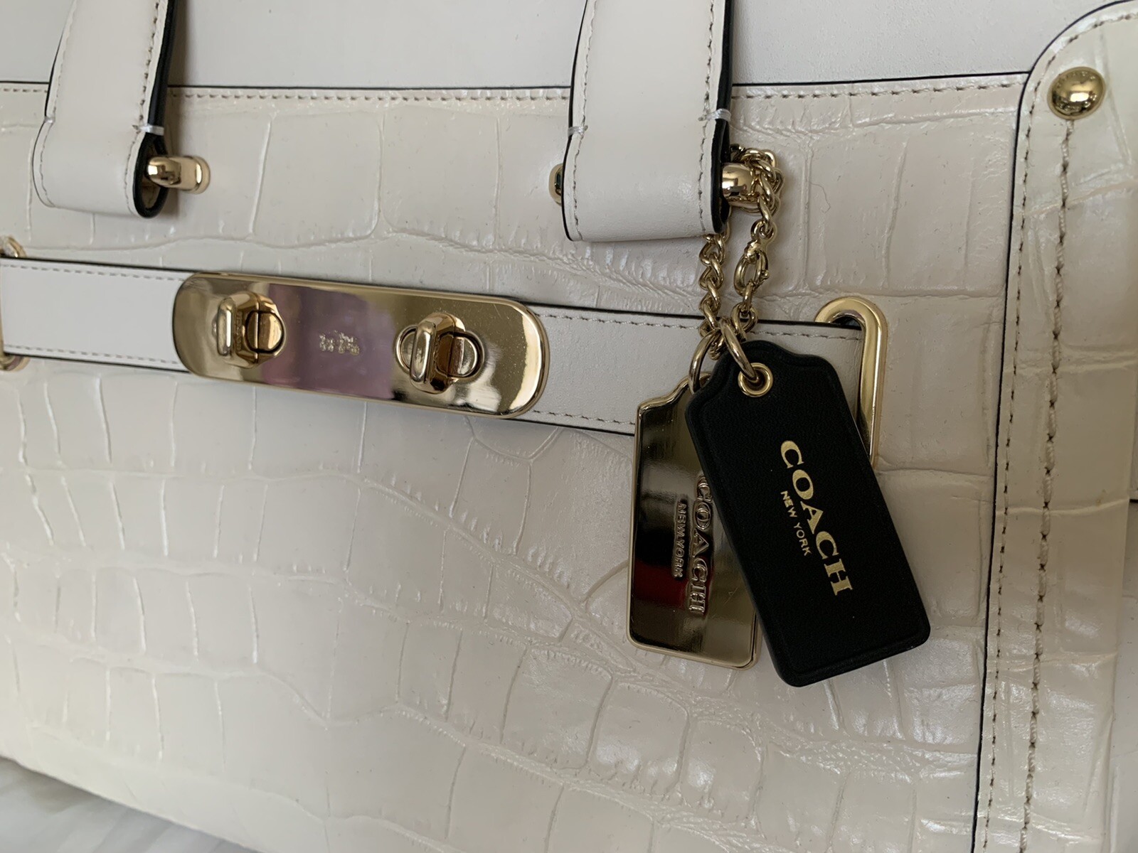 Coach Signature Embellished Croc-Embossed Handbag - C… - Gem