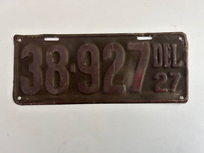 1927 Delaware License Plate Faded, but should clean up nicely ALL ...