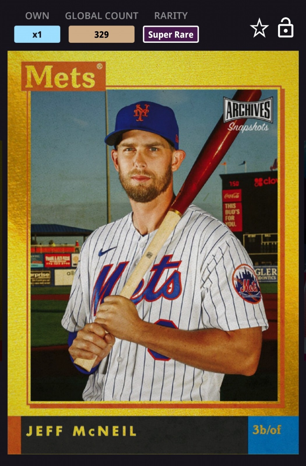 Topps BUNT DIGITAL Archives 2020 JEFF McNEIL Mets Gold Snapshots SR ...